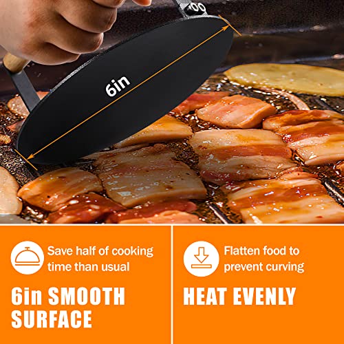 bodkar Smash Burger Press 6 inch, Round Burger Smasher Grill Press for Griddle Bacon Press Meat Steak Press with Wood Handle
