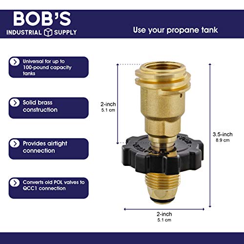 BISupply Universal POL to QCC1 Type 1 Propane Tank Adapters 1-Pack, POL Propane Adapter Fitting Bottle Thread Converter