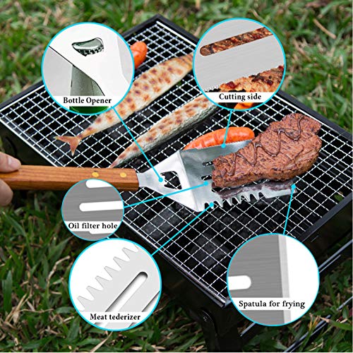 IMAGE Wooded BBQ Accessories and BBQ Grill Mat Set of 3