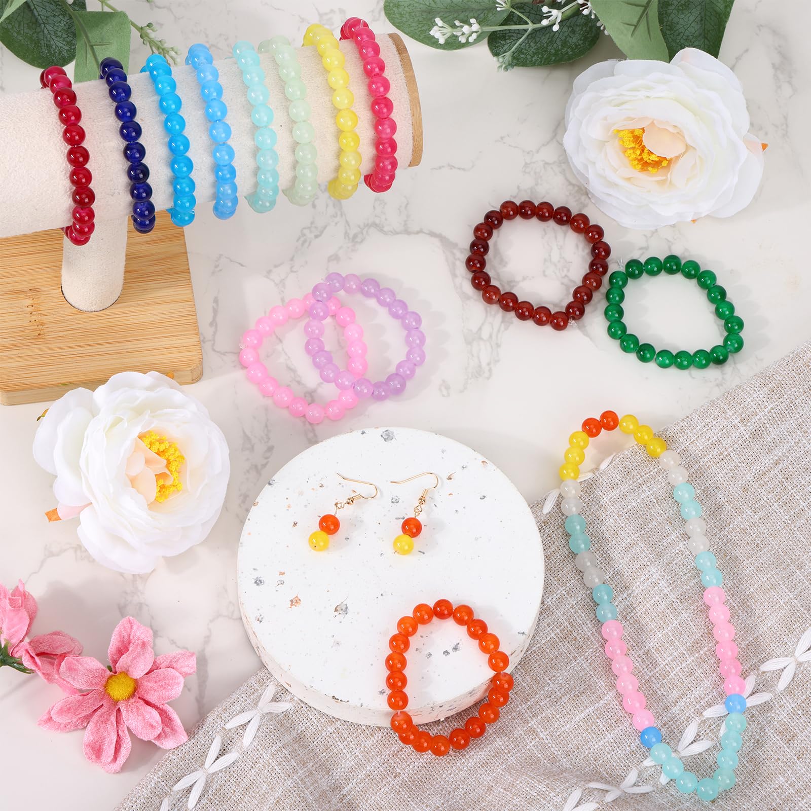 QUEFE 700pcs Glass Beads Kit for Jewelry Making, 28 Colors 8mm Crystal Beads Bulk for Bracelet DIY Crafts