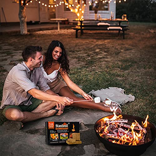 Stanbroil 144 pcs Squares Natural Charcoal Fire Starters Super Fast Lighting Perfect for Barbecue Grills, Smokers, Wood Stove,Campfires and Outdoor Fireplaces