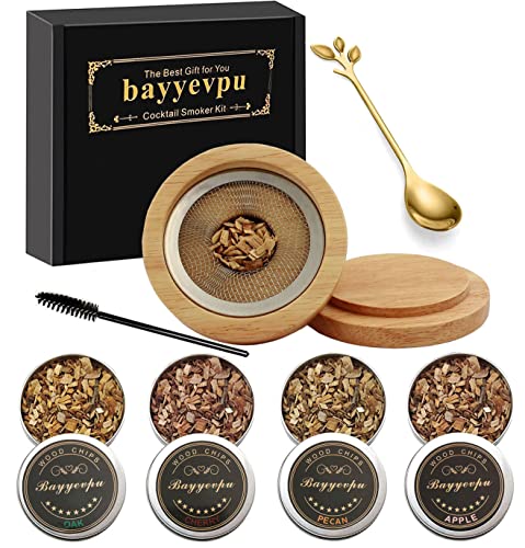 Cocktail Smoker Kit & Chips For Old Fashioned Cocktails,Drink Smoker Infuser Kit with 4 Flavors Wood Chips, Old Fashioned Smoker Kit for Cocktail, Whiskey, Wine, Christmas gifts for Dad Boyfriend (B)