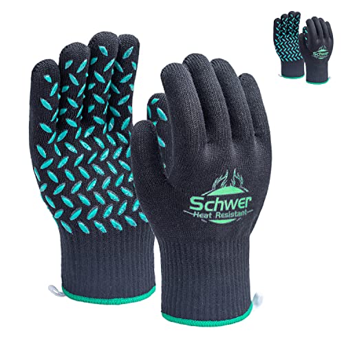 Schwer 2 Pairs BBQ Gloves, 932°F Heat Resistant Grilling Gloves Silicone Non-Slip Oven Mitts, Kitchen Gloves for BBQ, Grilling, Cooking, Baking ļ¼Blackļ¼
