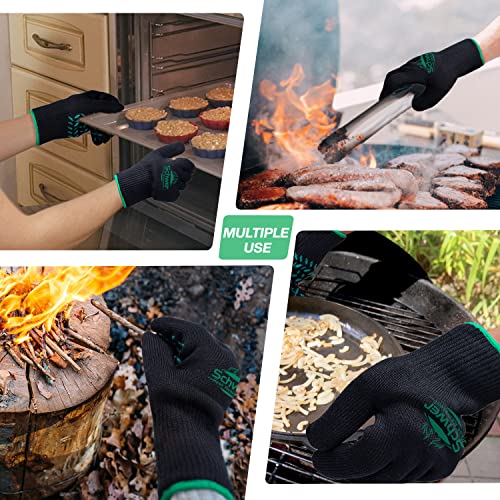 Schwer 2 Pairs BBQ Gloves, 932°F Heat Resistant Grilling Gloves Silicone Non-Slip Oven Mitts, Kitchen Gloves for BBQ, Grilling, Cooking, Baking (Black)
