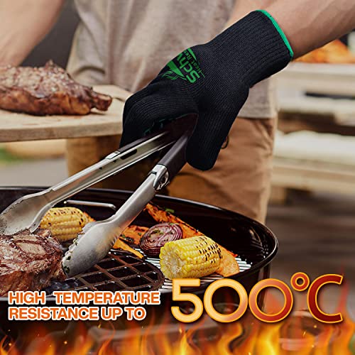 Schwer 2 Pairs BBQ Gloves, 932°F Heat Resistant Grilling Gloves Silicone Non-Slip Oven Mitts, Kitchen Gloves for BBQ, Grilling, Cooking, Baking (Black)