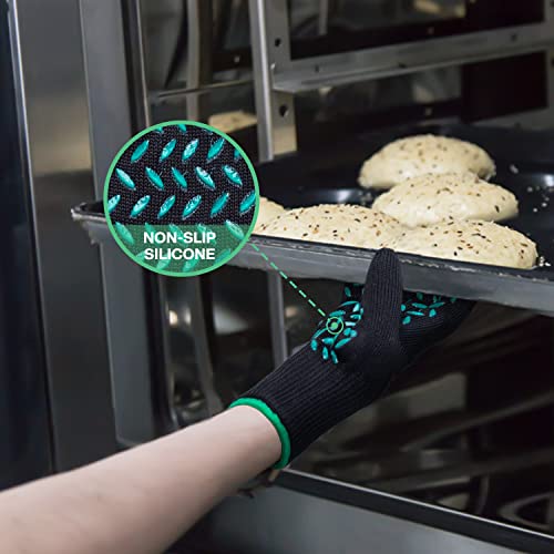 Schwer 2 Pairs BBQ Gloves, 932°F Heat Resistant Grilling Gloves Silicone Non-Slip Oven Mitts, Kitchen Gloves for BBQ, Grilling, Cooking, Baking (Black)