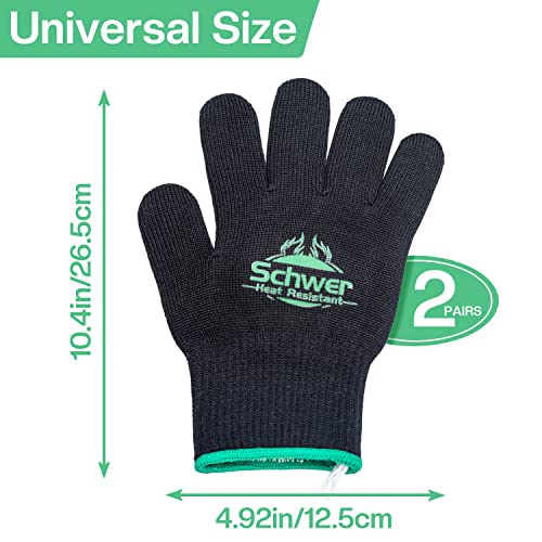 Schwer 2 Pairs BBQ Gloves, 932°F Heat Resistant Grilling Gloves Silicone Non-Slip Oven Mitts, Kitchen Gloves for BBQ, Grilling, Cooking, Baking (Black)