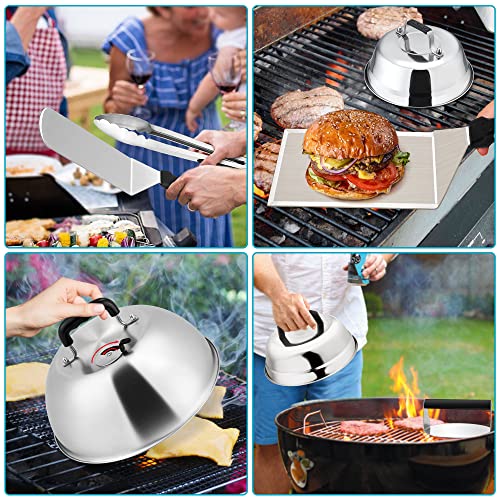 Leonyo Griddle Accessories Set of 27, Heavy Duty Stainless Steel Grill Griddle Metal Spatulas for Cast Iron Flat Top Teppanyaki Cooking, Burger Press, 3 Melting Domes(12β-9β-6.5β), 2 Carry Bags
