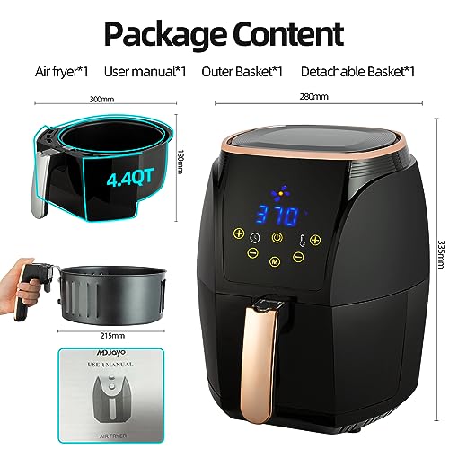 Mdjayo 4.4qt Air Fryer, Compact Oil Free Cooker, Smart Deep Airfryer Oven, 7-In-1 Digital LCD Touch Screen, Double Detachable & Dishwasher Safe Basket, Best Kitchen Accessories, Black