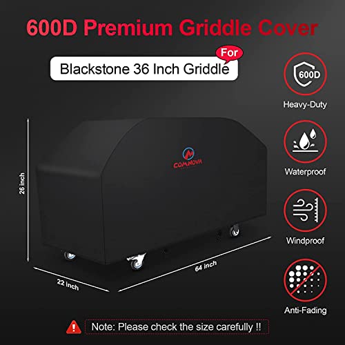 Comnova Griddle Cover for Blackstone Griddle 36 Inch - 600D Flat Top Grill Cover for Blackstone 4 Burner Griddle Heavy Duty & Waterproof, Outdoor 36" Griddle Cover for Blackstone 1554, 1825 and More