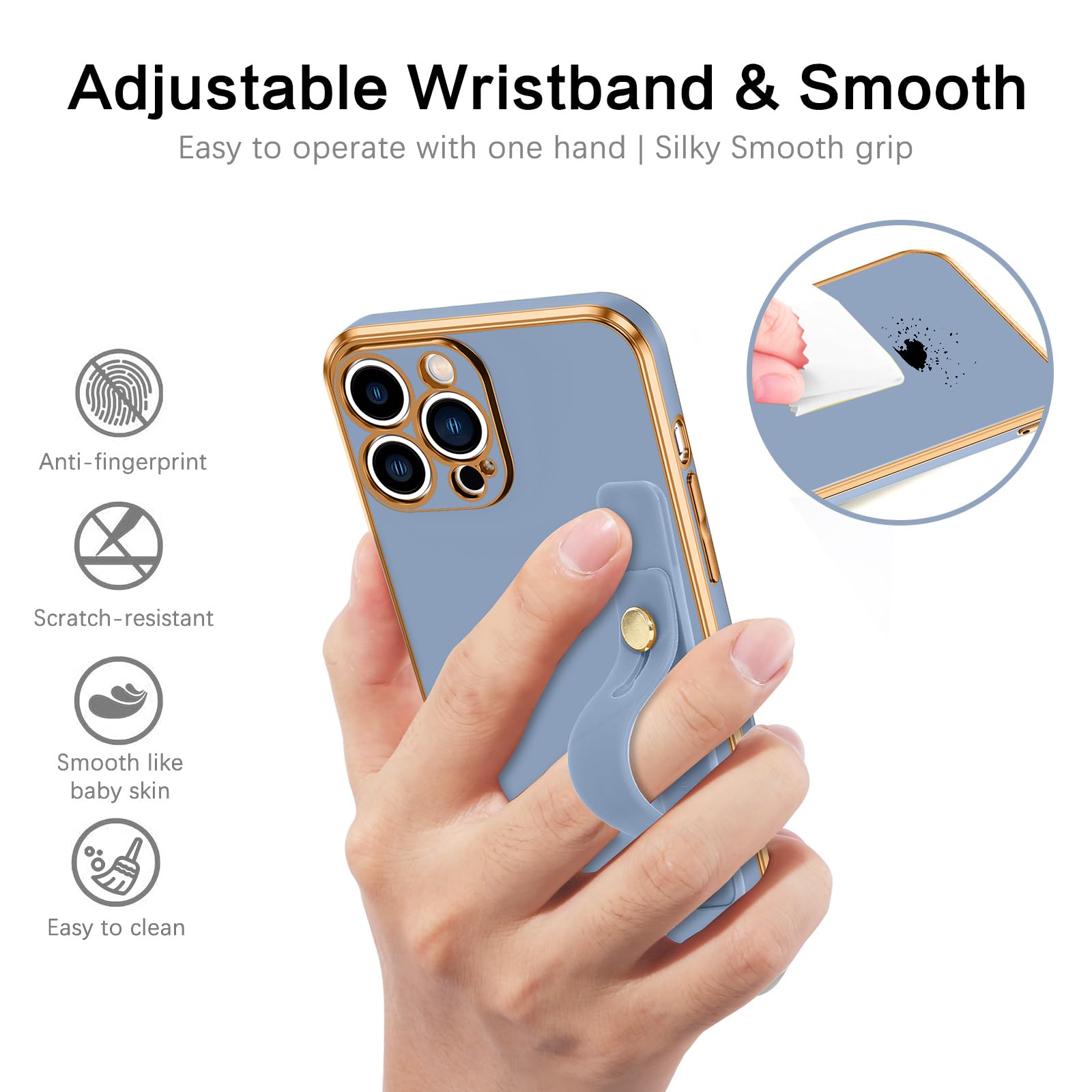 VENINGO iPhone 13 Pro Case, Slim Fit Soft TPU with Adjustable Wristband Kickstand, Scratch Resistant Shockproof Protective Cover for iPhone 13, Lavender Grey