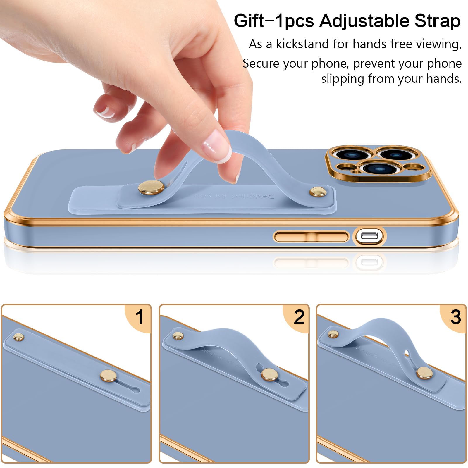 VENINGO iPhone 13 Pro Case, Slim Fit Soft TPU with Adjustable Wristband Kickstand, Scratch Resistant Shockproof Protective Cover for iPhone 13, Lavender Grey