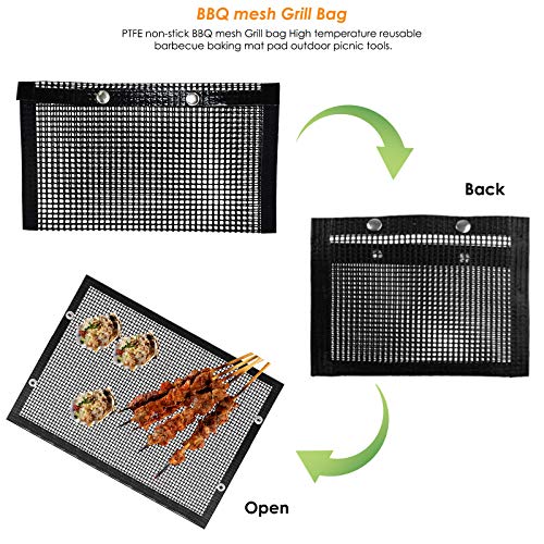 Eurobuy BBQ Mesh Grill Bags,Non-Stick High Temperature Resistance Reusable Grilling Pouches Outdoor Picnic Tool Easy to Clean