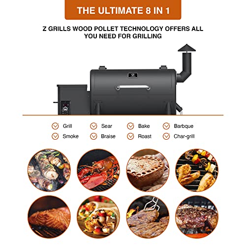 Z GRILLS ZPG-550B 2022 Upgrade Wood Pellet Grill & Smoker 8 in 1 BBQ Auto Temperature Control, Cooking Area, 550 sq in Black