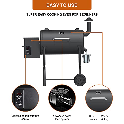 Z GRILLS ZPG-550B 2022 Upgrade Wood Pellet Grill & Smoker 8 in 1 BBQ Auto Temperature Control, Cooking Area, 550 sq in Black