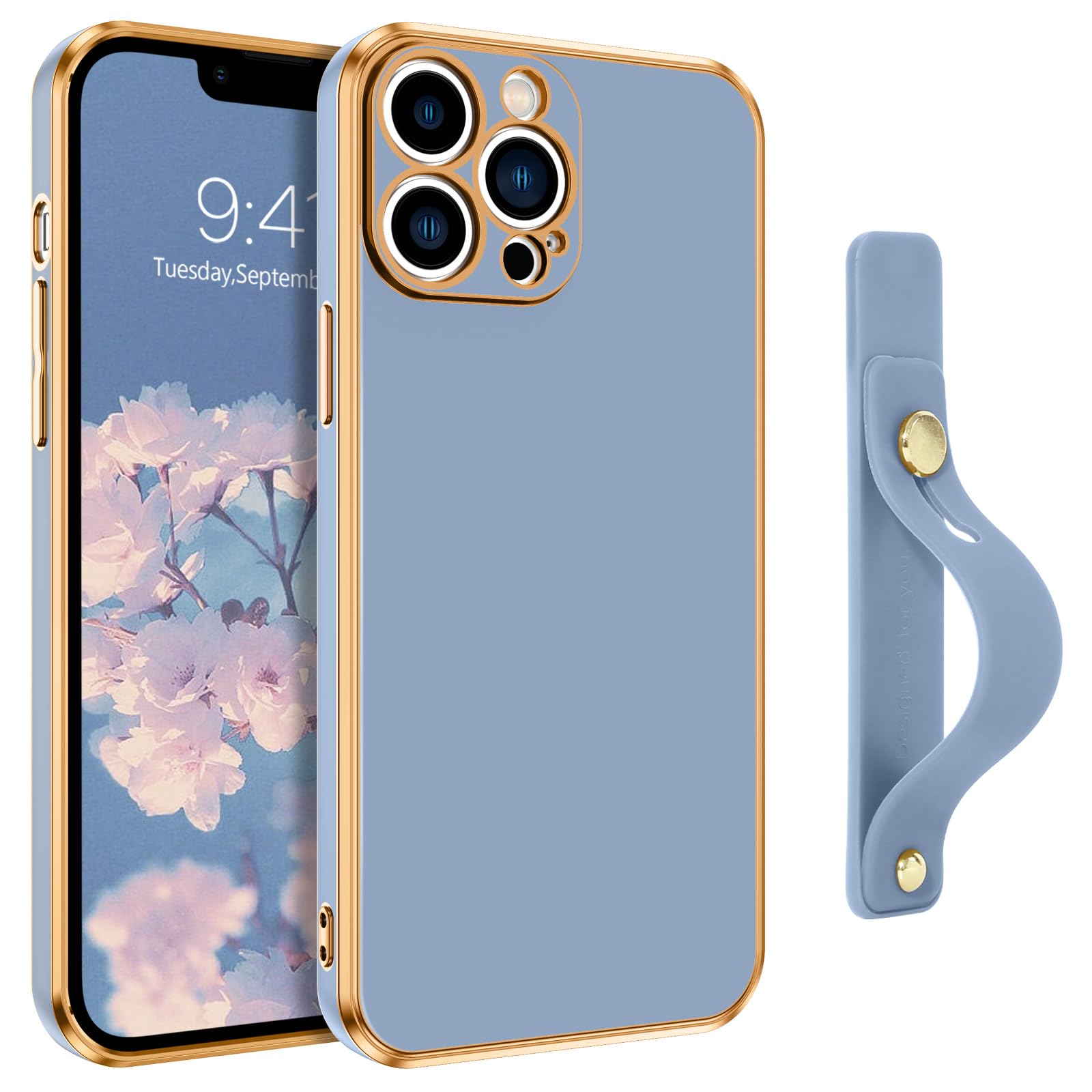 VENINGO iPhone 13 Pro Case, Slim Fit Soft TPU with Adjustable Wristband Kickstand, Scratch Resistant Shockproof Protective Cover for iPhone 13, Lavender Grey