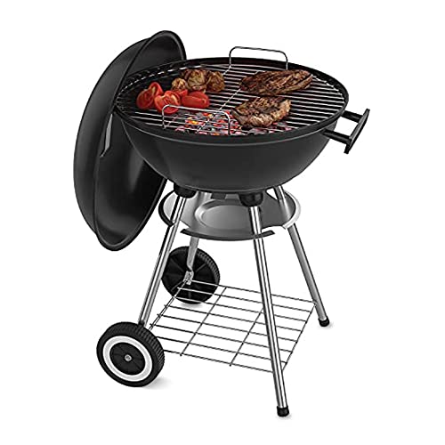 18 Inch Portable Charcoal Grill with Wheels for Outdoor Cooking Barbecue Camping BBQ Coal Kettle Grill - Heavy Duty Round with Thickened Grilling Bowl Wheels for Small Patio Backyard