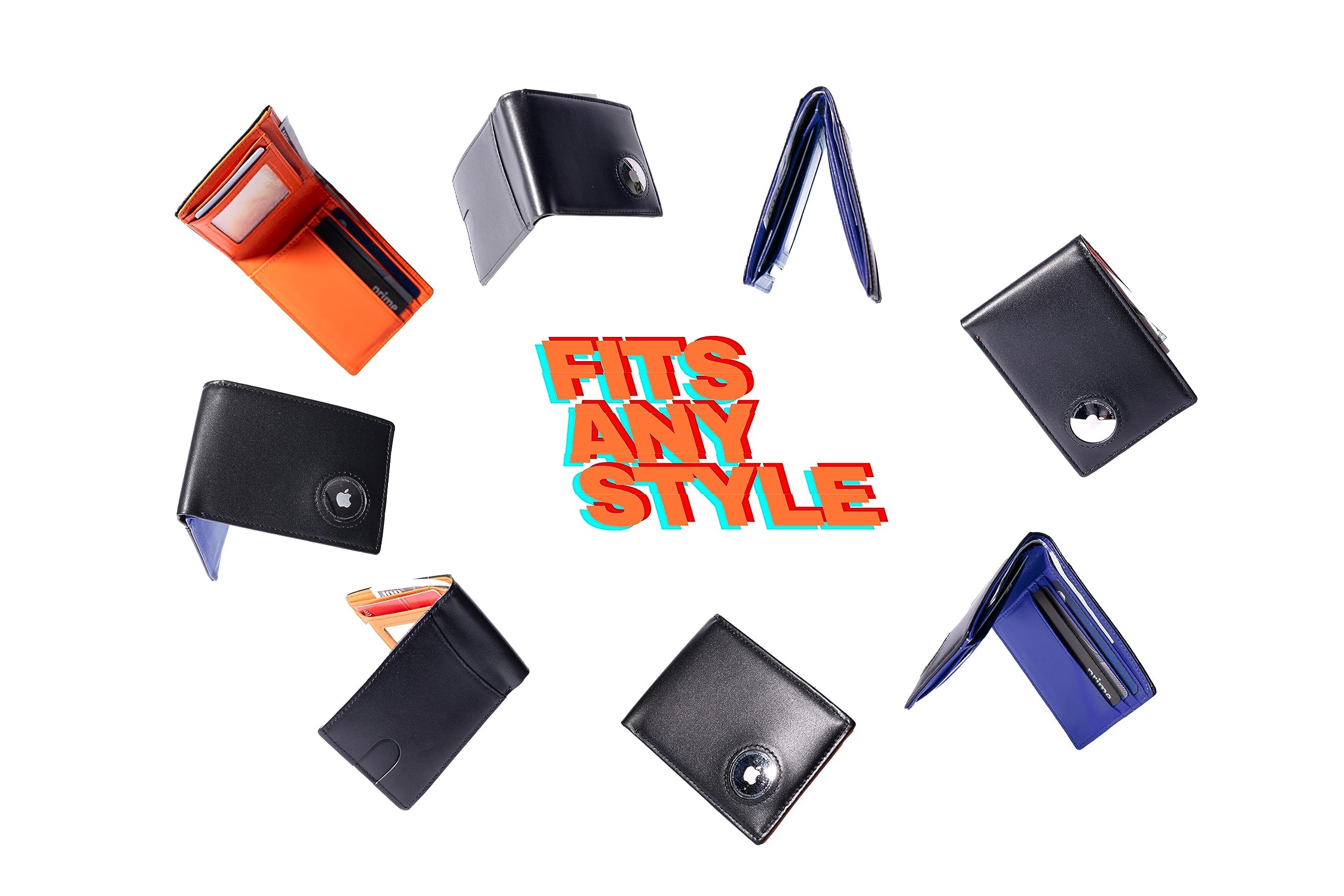 Mens Wallet with AirTag Holder, Slim Genuine Leather Bifold AirTag Wallet with Money Pocket, RFID Blocking, 9 Card Slots, Bill Divider, ID Window (Black & Midnight Blue)
