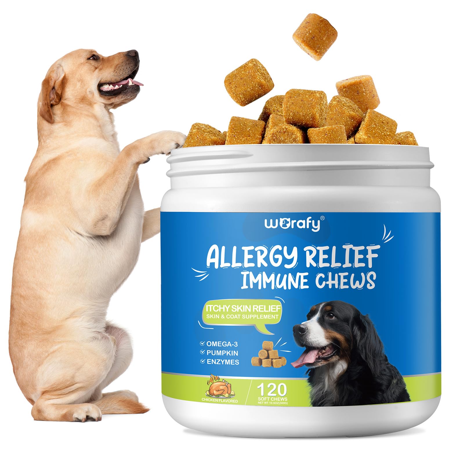 Dog Itch Relief Chews, Itch Relief Allergy Relief for Dogs, Anti Itch for Dogs, Skin Allergy Treatment for All Dog Breeds, 120 Chews Chicken Flavor Dog Skin& Coat Health Supplement