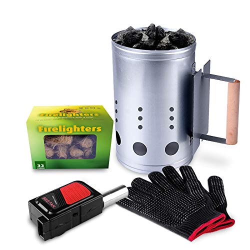 homenote Rapid Charcoal Chimney Starter Set Fireplace Accessories Lighter Cubes BBQ Heat Resistant Gloves Blower BBQ Tools
