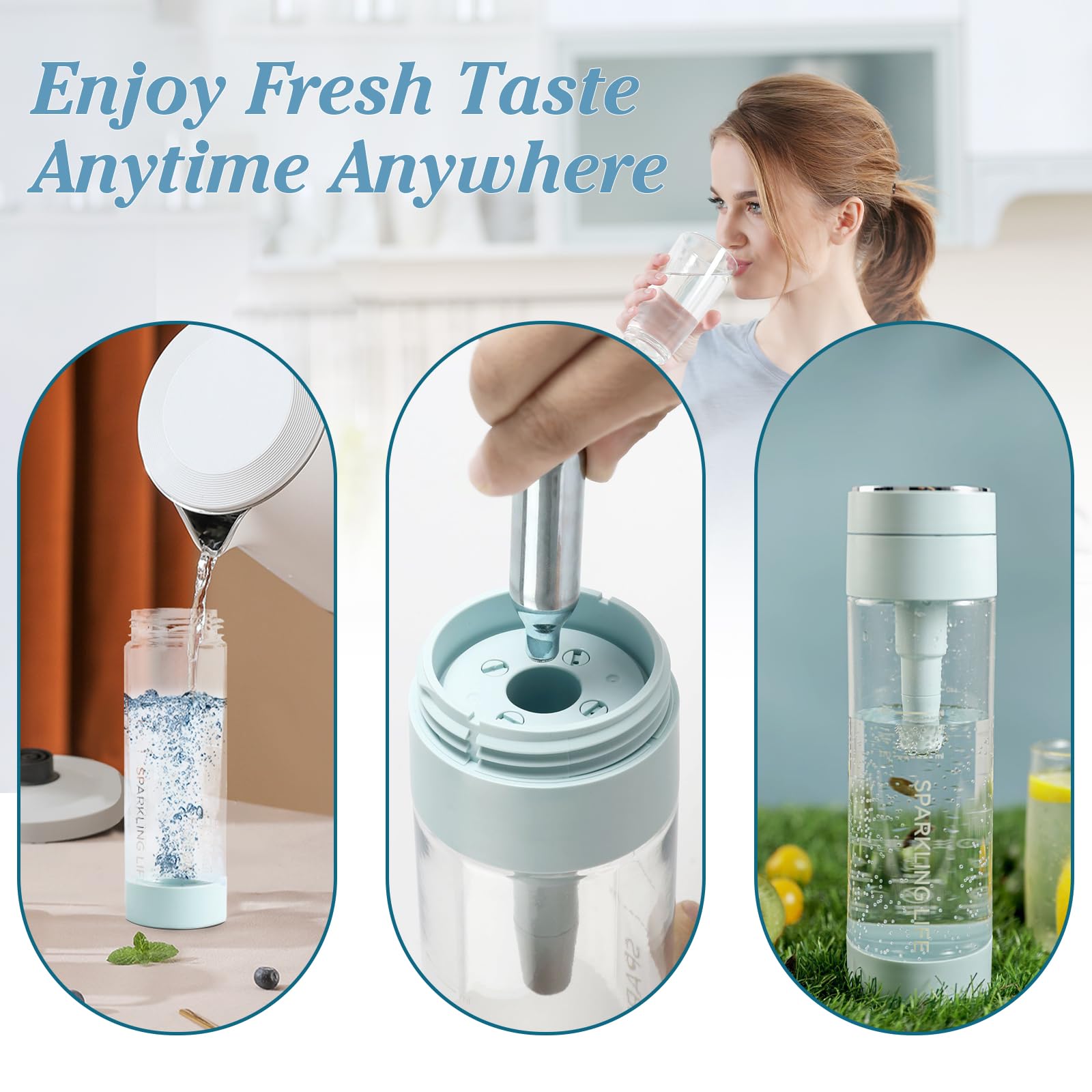 FXTNKYY Portable Sparkling Water Maker,440ml Soda Maker Machine, Personal Eltzer Machine for Home and Outdoor Use ,Carbonated Water Machine No Electricity,BPA Free