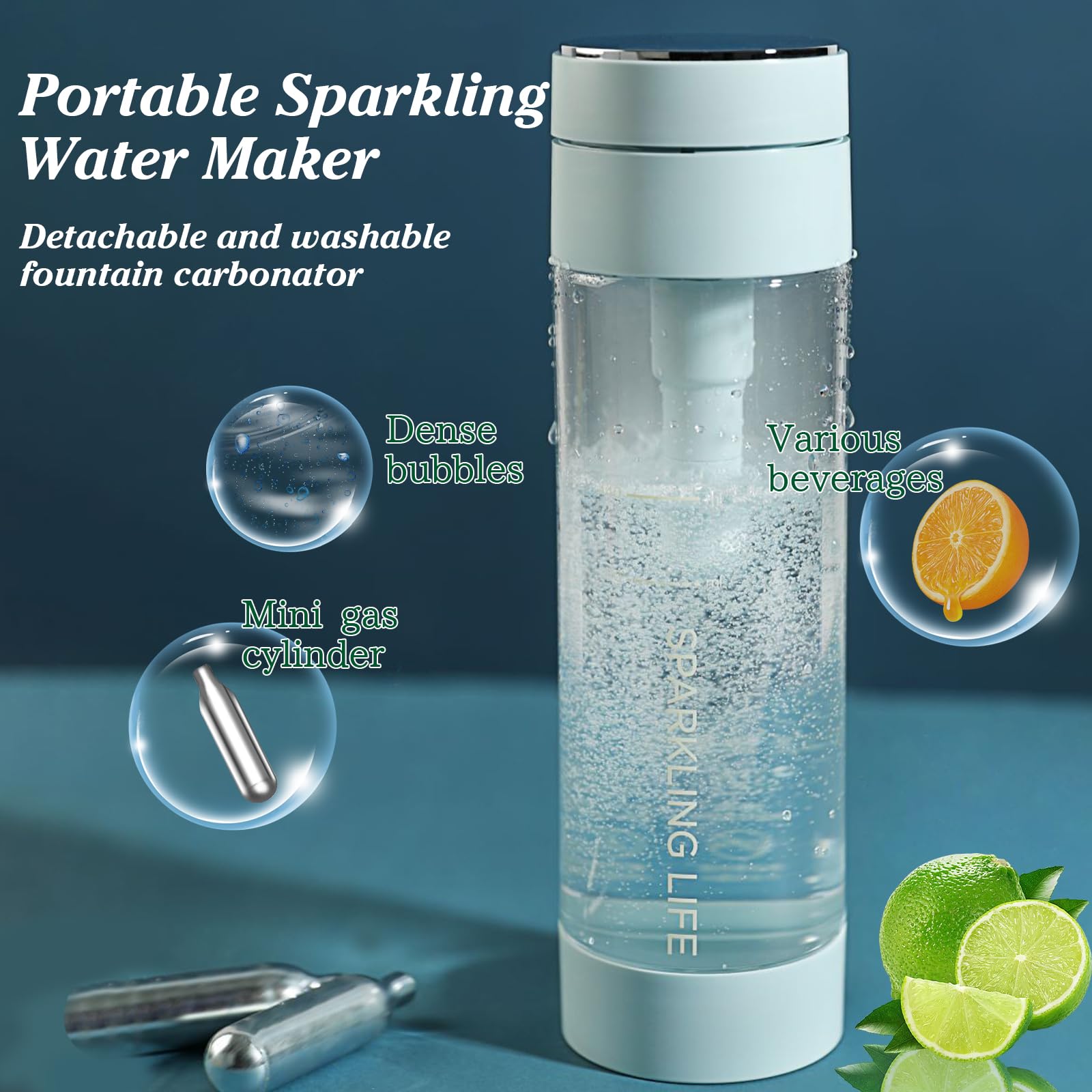 FXTNKYY Portable Sparkling Water Maker,440ml Soda Maker Machine, Personal Eltzer Machine for Home and Outdoor Use ,Carbonated Water Machine No Electricity,BPA Free