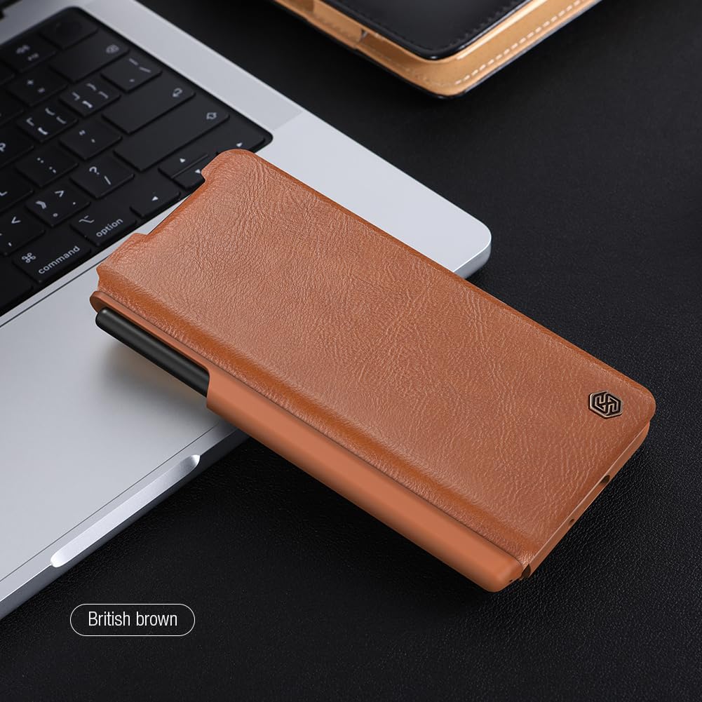 FHZXHY Case for Samsung Galaxy Z Fold 5 with Slide Cover Camera Protection Removable S Pen Case Leather Flip Protective Case Cover for Galaxy z fold 5(2023)-Brown