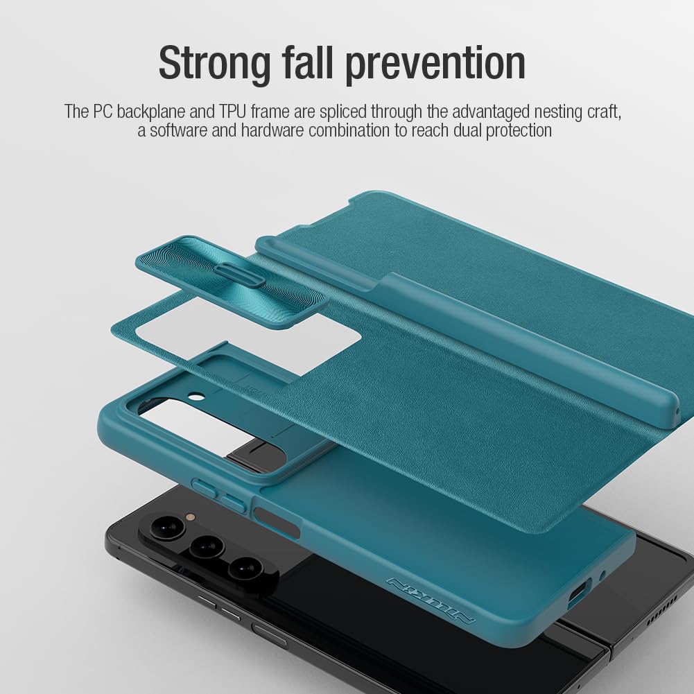 FHZXHY Case for Samsung Galaxy Z Fold 5 with Slide Cover Camera Protection Removable S Pen Case Leather Flip Protective Case Cover for Galaxy z fold 5(2023)-Brown