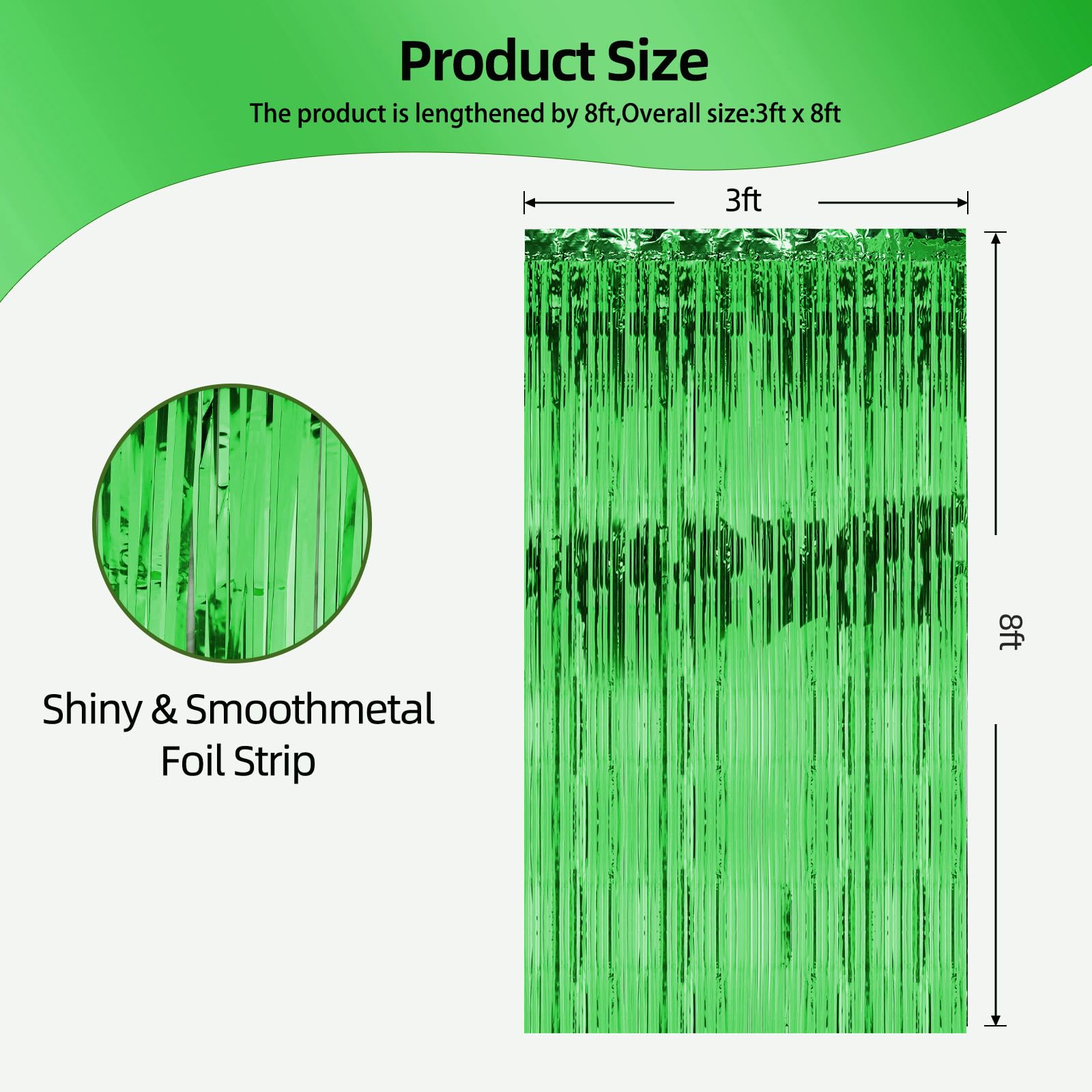 DecorWoo 3ft x 8ft Foil Fringe Backdrop Curtain, Metallic Tinsel Foil Fringe Curtains, Party Streamers Backdrop, Baby Shower Birthday Holiday Celebration,Party Decorations (Green)