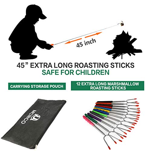 M MCIRCO Marshmallow Roasting Sticks,Set of 12 Pack 45'' Telescoping Smores Skewers Hot Dog Extending Stainless Steel Forks for Camping, Campfire, Bonfire Kids, Multicolor,Include 20 Bamboo Skewers