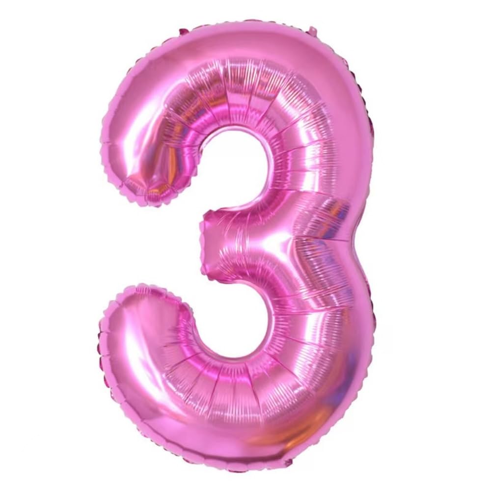 Pink Number 3 Balloons With Crown, 40 Inch Number 3 Foil Helium Balloons, 3rd Birthday Party Decorations. (Pink 3)