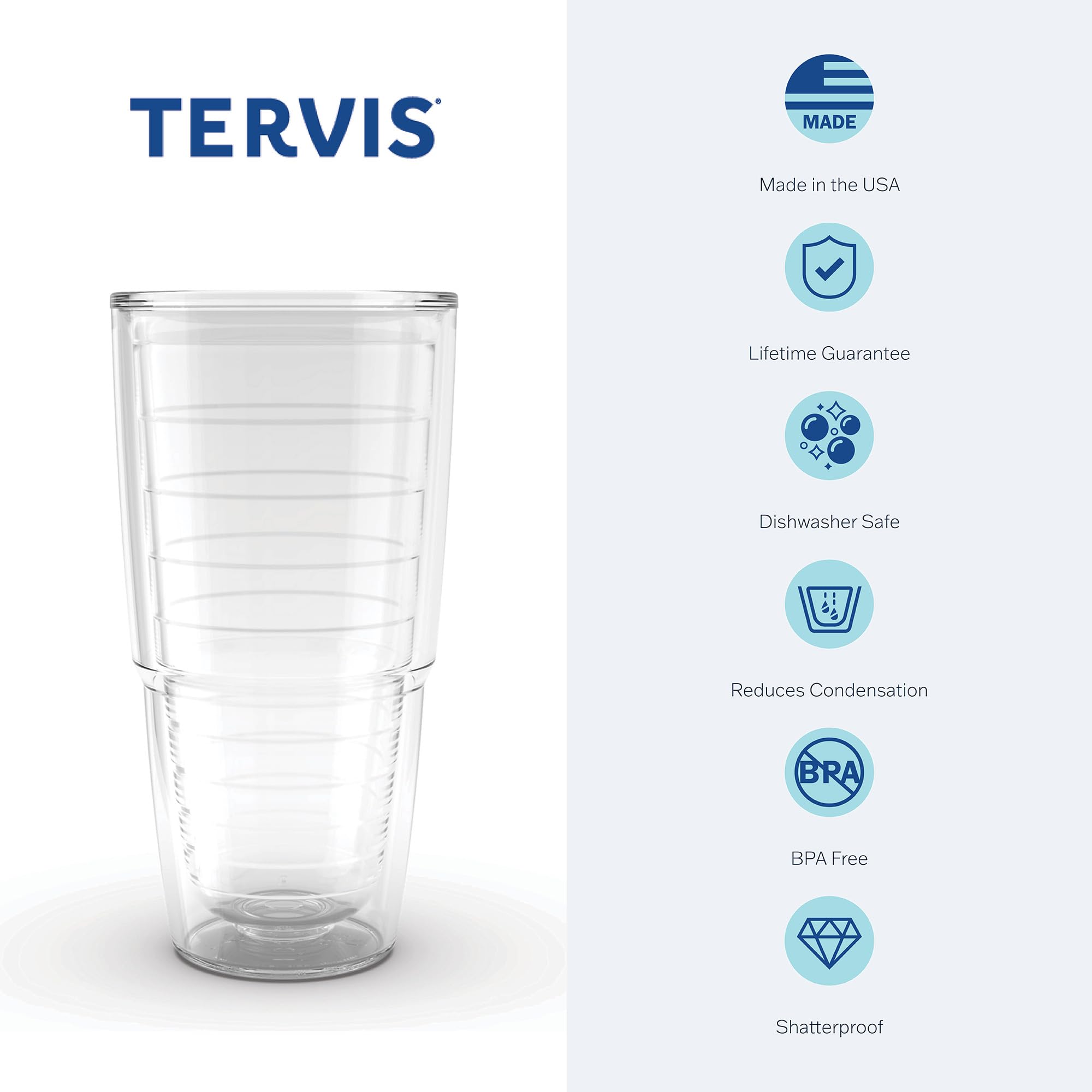 Tervis 1015656 American Flag Insulated Tumbler with Emblem, 24 oz - Tritan, Clear