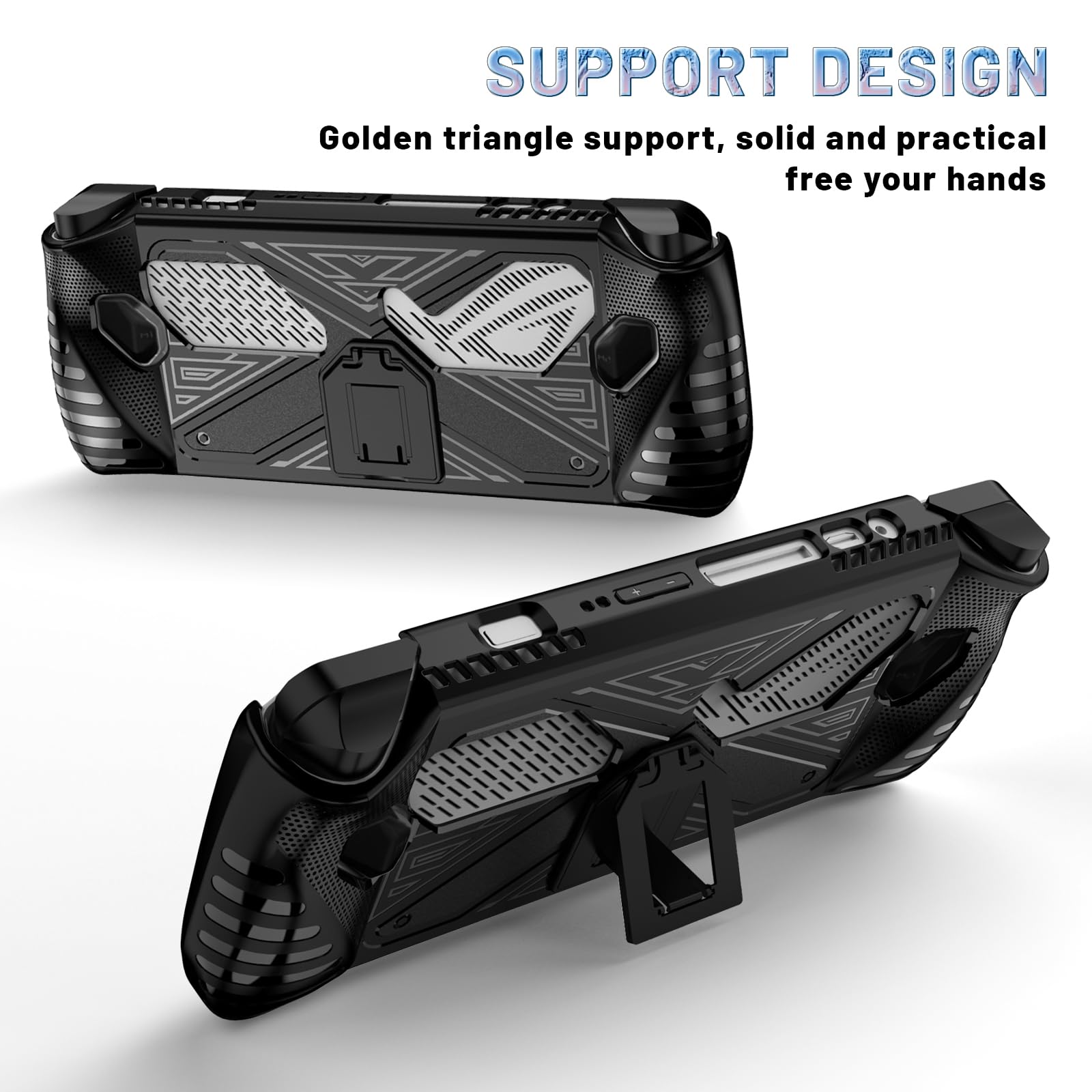 PAKESI Protection Case for ASUS ROG Ally - Rugged TPU with Built-in Stand for Game Handheld Console - Anti-Drop Shockproof Shell with 2 Pack Screen Protector (Black)