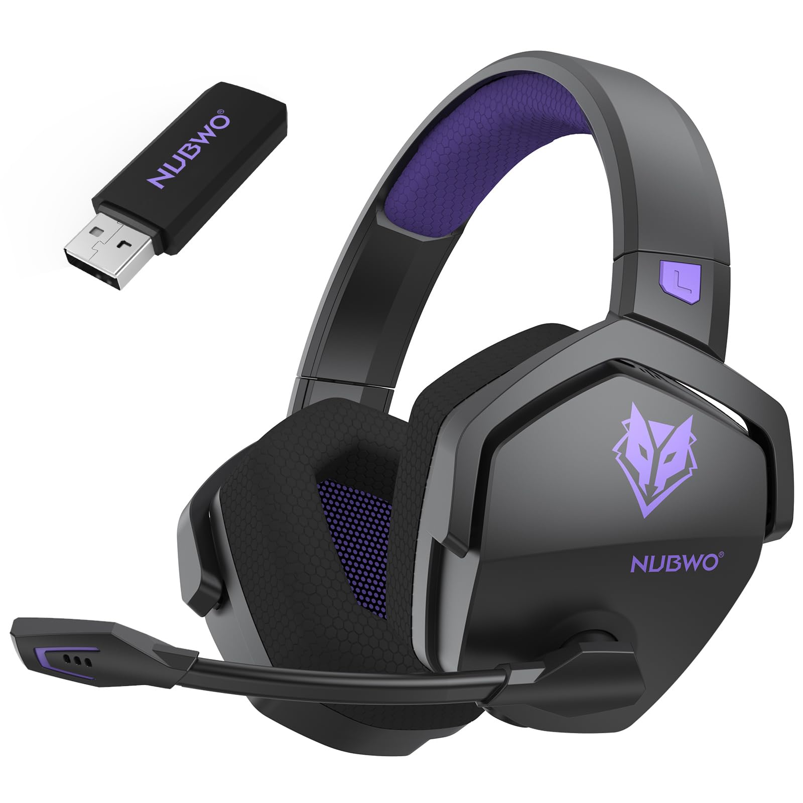 NUBWO G06 Dual Wireless Gaming Headset with Microphone for PS5, PS4, PC - 23ms Low Latency Audio - 100-Hour of Playtime - 50mm Drivers (Black-Purple)