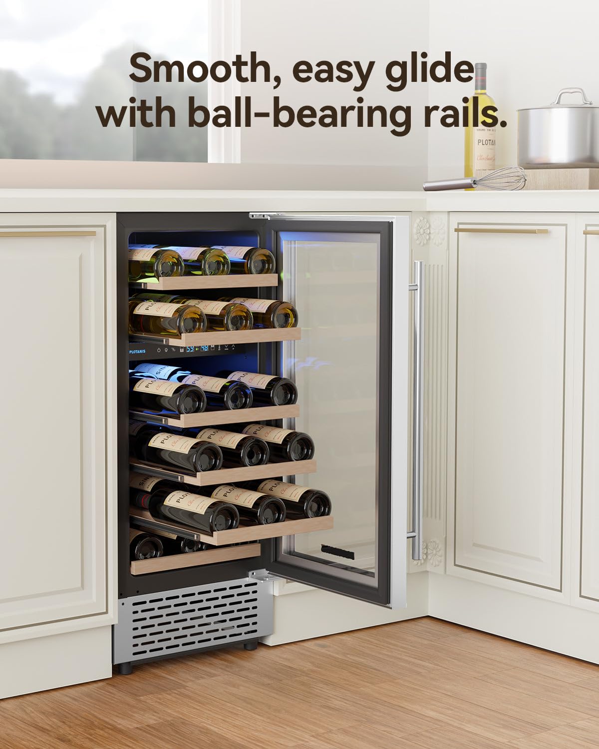 Plotanis 15 Inch Wine Fridge Dual Zone 28 Bottles Under Counter Wine Cooler Refrigerator Built-in or Freestanding with Glass Door Safety Lock