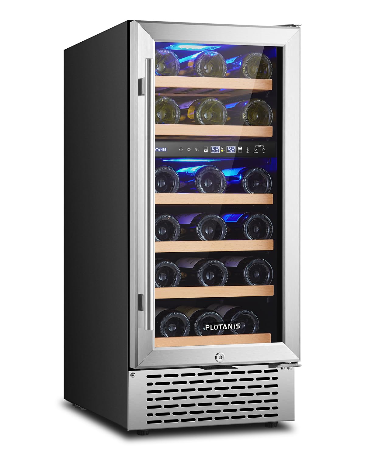 Plotanis 15 Inch Wine Fridge Dual Zone 28 Bottles Under Counter Wine Cooler Refrigerator Built-in or Freestanding with Glass Door Safety Lock