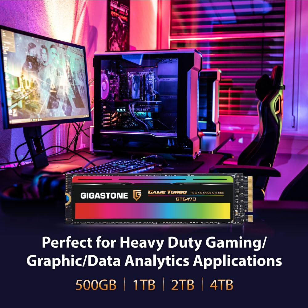 Gigastone M.2 SSD 2TB PCIe 4.0 NVMe SSD Internal Gaming Solid State Hard Drive Upgrade PC Laptop PS5 Storage Turbo Speed Response for Gamers 3D Rendering 4K 8K Video Editing Creators up to 7,000MB/s