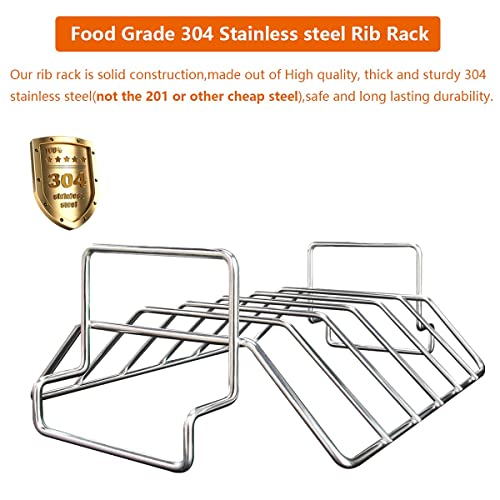 Rib Racks for Big Green egg, Smoking and Grilling Rib Rack, Big Green Egg Accessories, Turkey Roast Rack Dual-Purpose for Large and XLarge Big Green Egg,18" or bigger Kamado grill,100% Stainless Steel