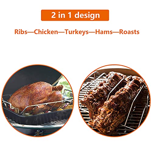 Rib Racks for Big Green egg, Smoking and Grilling Rib Rack, Big Green Egg Accessories, Turkey Roast Rack Dual-Purpose for Large and XLarge Big Green Egg,18" or bigger Kamado grill,100% Stainless Steel