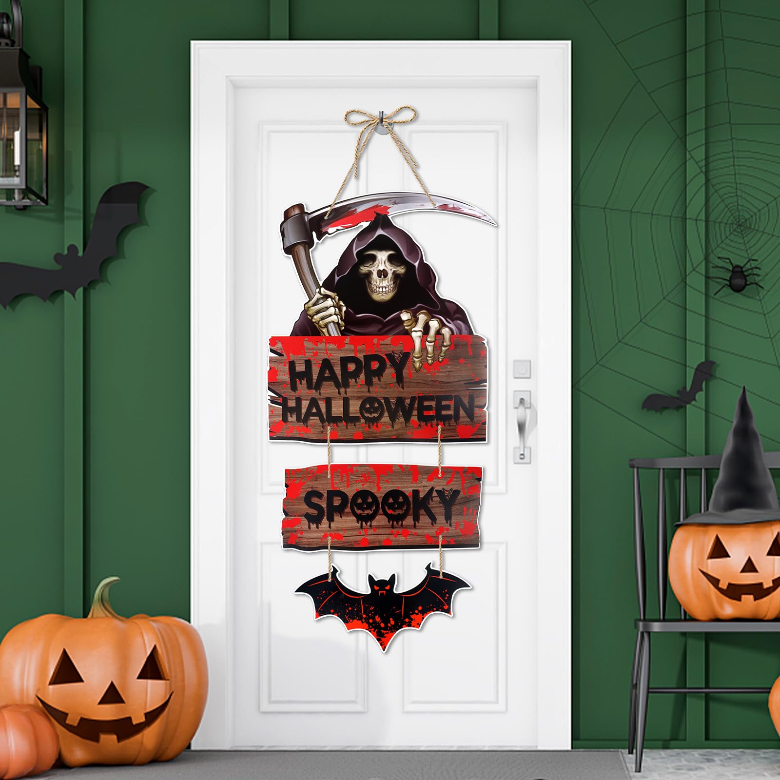 Keaziu Happy Halloween Door Sign Decor Halloween Spooky Door Sign Decor Witch Legs Hat Hanging Sign Hanging Door Sign Farmhouse Porch Outdoor Front Door Decorations Supplies Brown