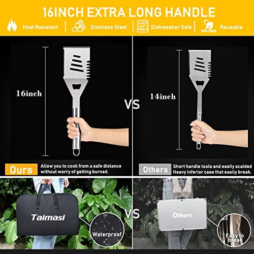 34Pcs Grill Accessories Grilling Gifts for Men, 16 Inches Heavy Duty BBQ Accessories, Stainless Steel Grill Tools with Thermometer, Grill Mats for Backyard, BBQ Gifts Set for Men Women