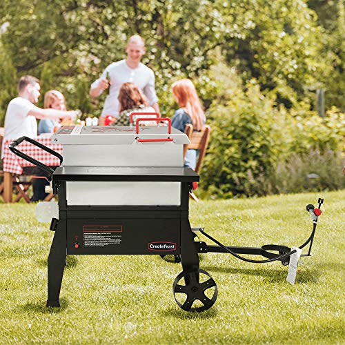 CreoleFeast CFB1001A 90 qt. Crawfish Seafood Boiler, Single Sack Outdoor Stove Propane Gas Cooker & Creole Feast CR1001A Premium Oxford Grill Cover, Heavy-Duty for All-Year Weather Protection, Black