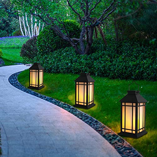 11" Solar Lantern Outdoor Garden Hanging Lanterns Waterproof LED Vintage Flickering Flame Lanterns for Patio, Table, Party.