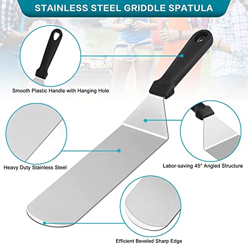 Leonyo Griddle Accessories, 22Pcs Flat Top Grill Spatulas Stainless Steel Griddle Spatula with Metal Scraper, Fish Turner, Burger Press, BBQ Accessories for Outdoor Kitchen Barbecue, Camping Grilling