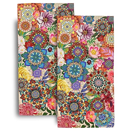 Lilenyu Boho Floral Bathroom Decor Hand Towel Set, Soft Absorbent Colorful Flowers Bath Hand Towels for Bathroom Decorative,Hand Towels for Kitchen Home Gym Yoga Spa 14"x28" Decorative Towel