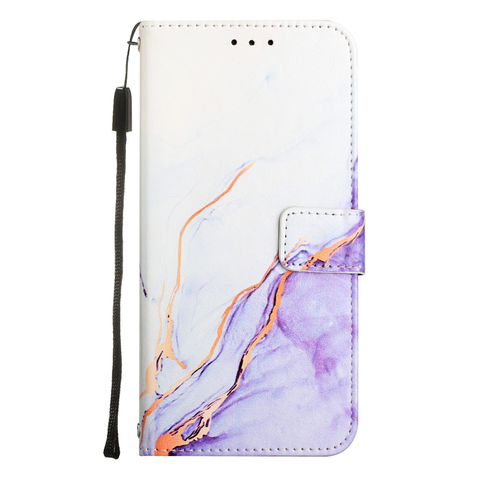 LEMAXELERS Samsung Z Fold 5 Case, Galaxy Z Fold 5 5G for Women Girls Case with Card Holder PU Leather Detachable Wrist Strap Wallet Case for Samsung Galaxy Z Fold 5 5G Marble White Purple