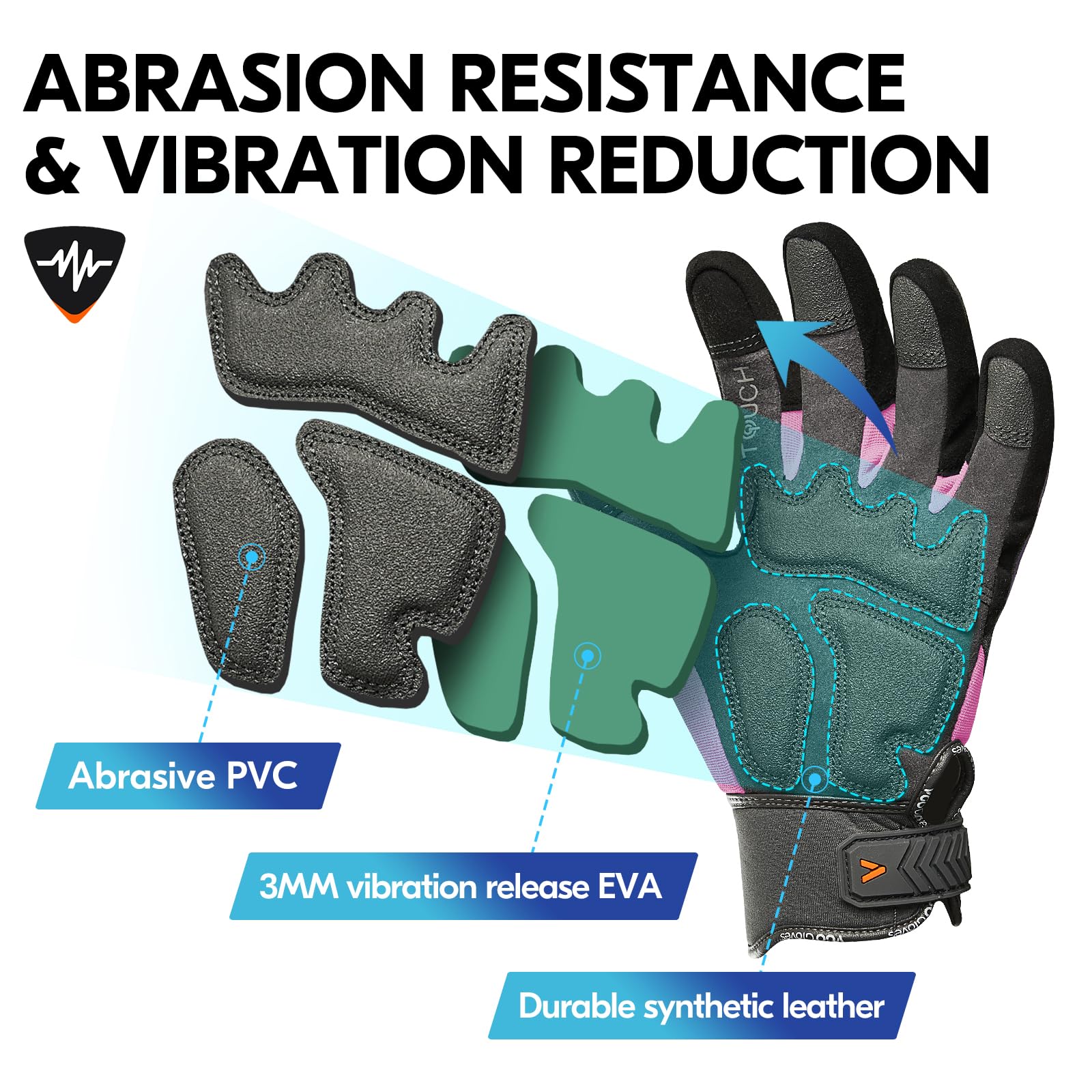 Vgo... 1-Pair Heavy Duty Work Gloves Women, Synthetic Leather Yardwork Gardening Gloves, Impact Protection Construction Gloves, Vibration Reduction Mechanic Gloves(M,Pink,SL8849IP-FM)