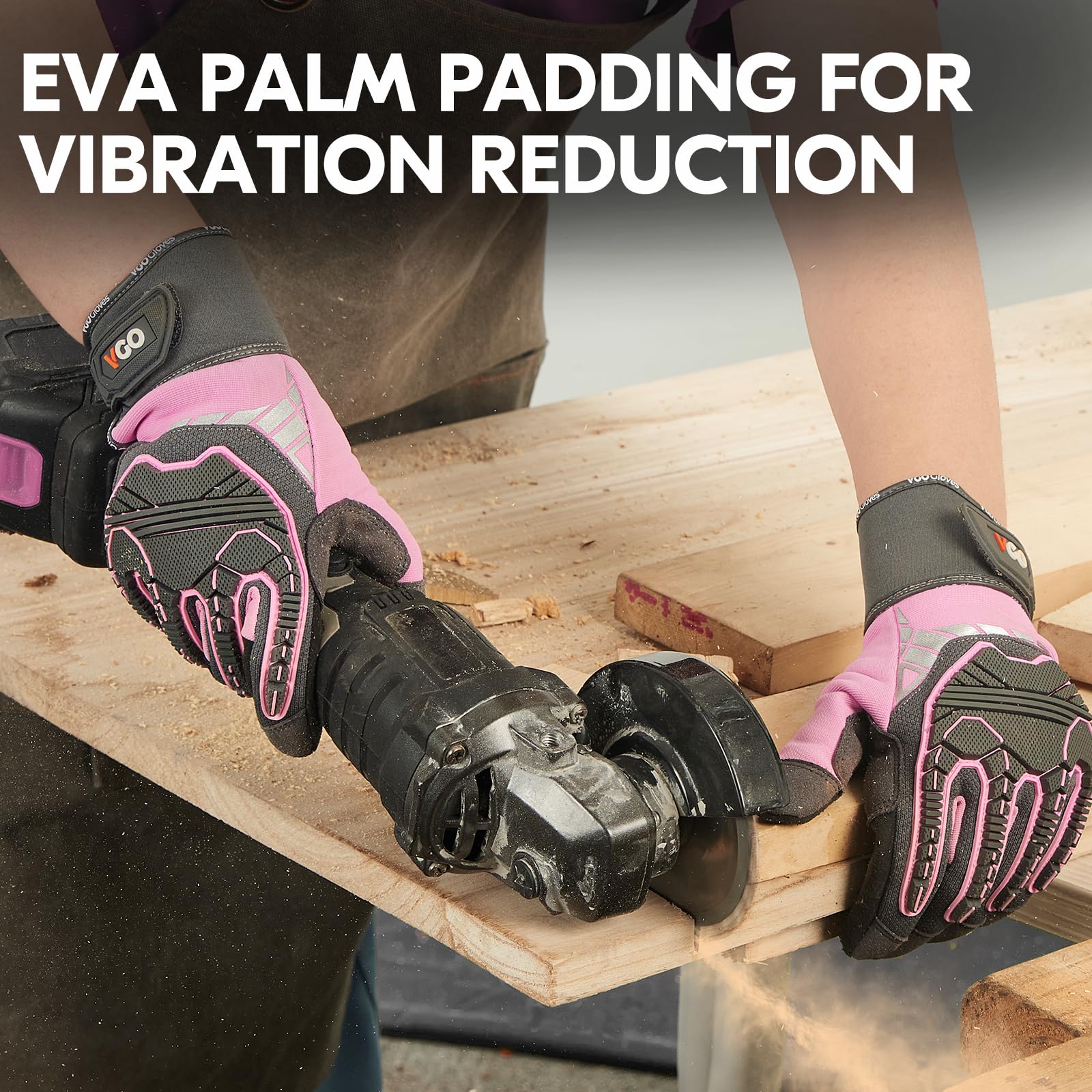 Vgo... 1-Pair Heavy Duty Work Gloves Women, Synthetic Leather Yardwork Gardening Gloves, Impact Protection Construction Gloves, Vibration Reduction Mechanic Gloves(M,Pink,SL8849IP-FM)