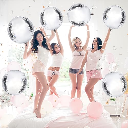 RUBFAC Silver Balloons 22 Inch, 6pcs 4D Round 360 Silver Chrome Balloon Silver Foil Balloon for Bachelorette Party Decorations, Silver Metallic Balloons for Baby Shower, Birthday and More