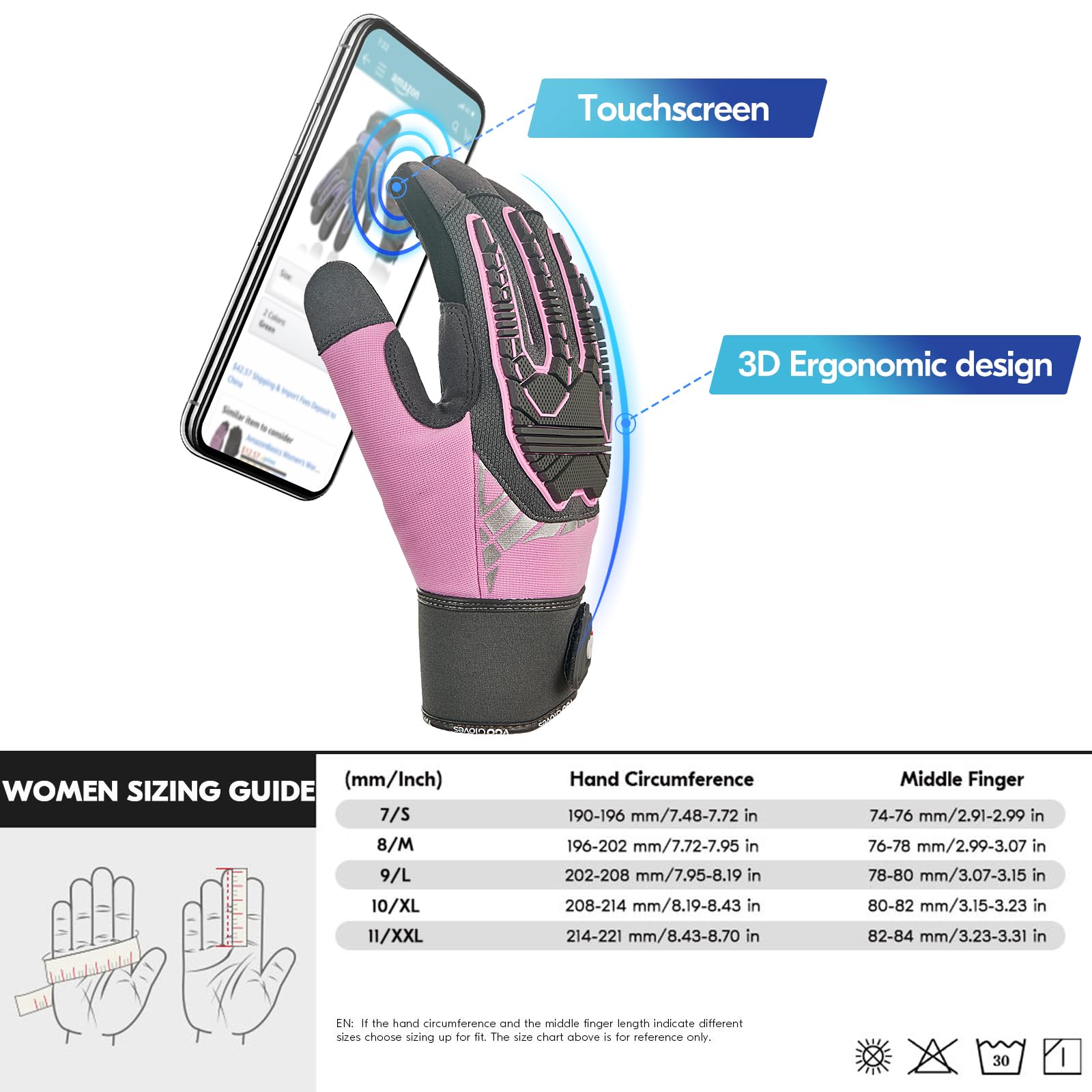Vgo... 1-Pair Heavy Duty Work Gloves Women, Synthetic Leather Yardwork Gardening Gloves, Impact Protection Construction Gloves, Vibration Reduction Mechanic Gloves(M,Pink,SL8849IP-FM)